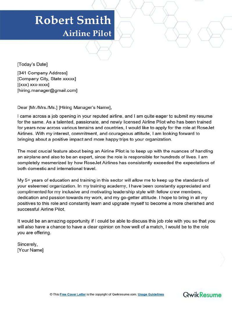 Airline Pilot Cover Letter Sample | PDF