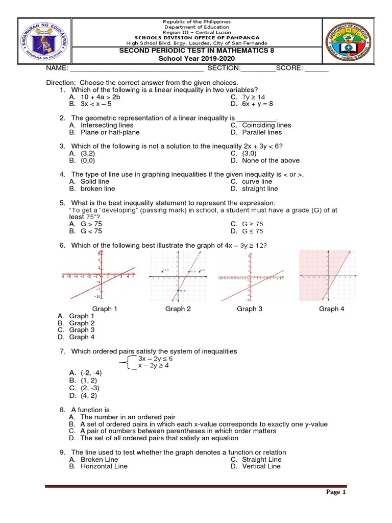 Grade 8 Math 2nd Periodic Test | PDF | Function (Mathematics) | Triangle