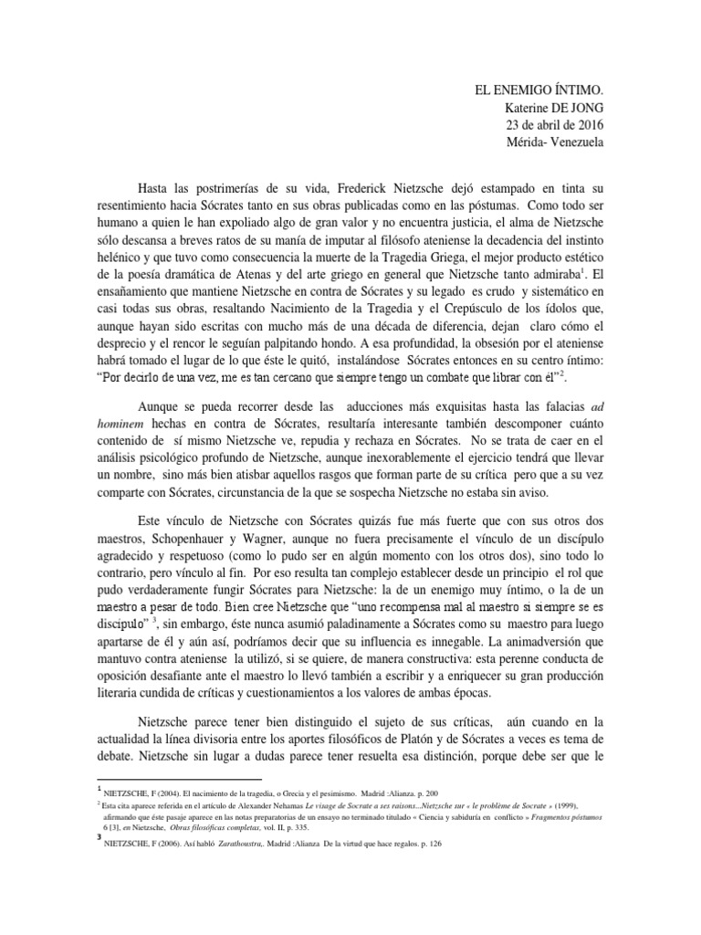 Nietzsche y su enemigo íntimo Sócrates | PDF | Friedrich Nietzsche ...