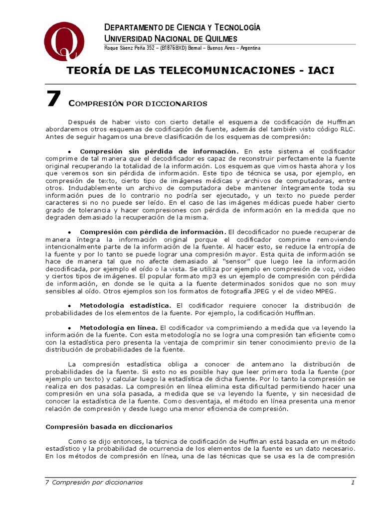Compresión de Datos por Diccionarios | PDF | Compresión de datos ...