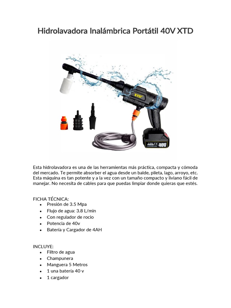 Hidrolavadora Inalámbrica Portátil 40V XTD | PDF