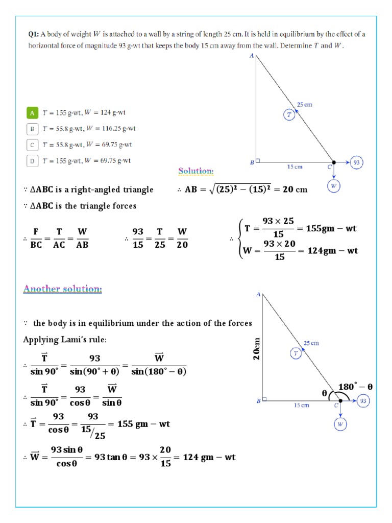 Solving Problems Involving Forces and Equilibrium Using Lami's Theorem ...