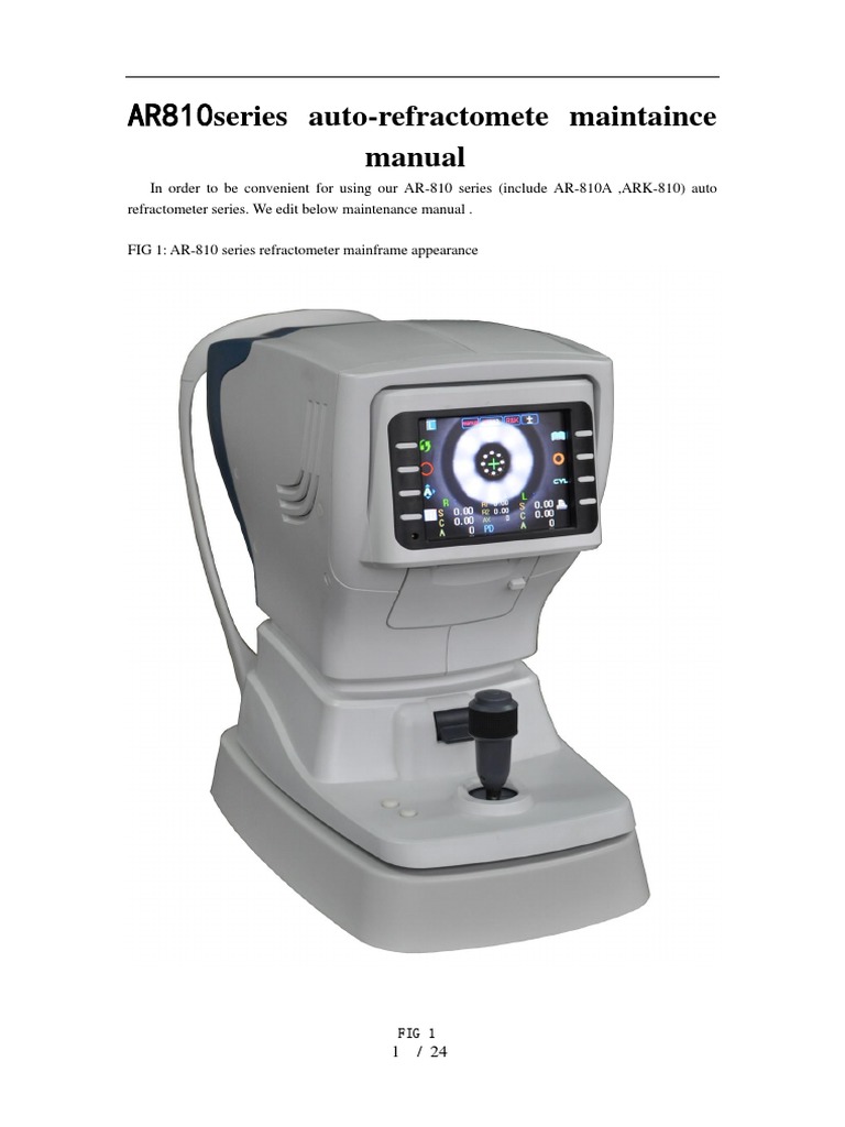 AR810 The Maintain Handbook of The Auto Refractometer | PDF | Power Supply | Camera Lens