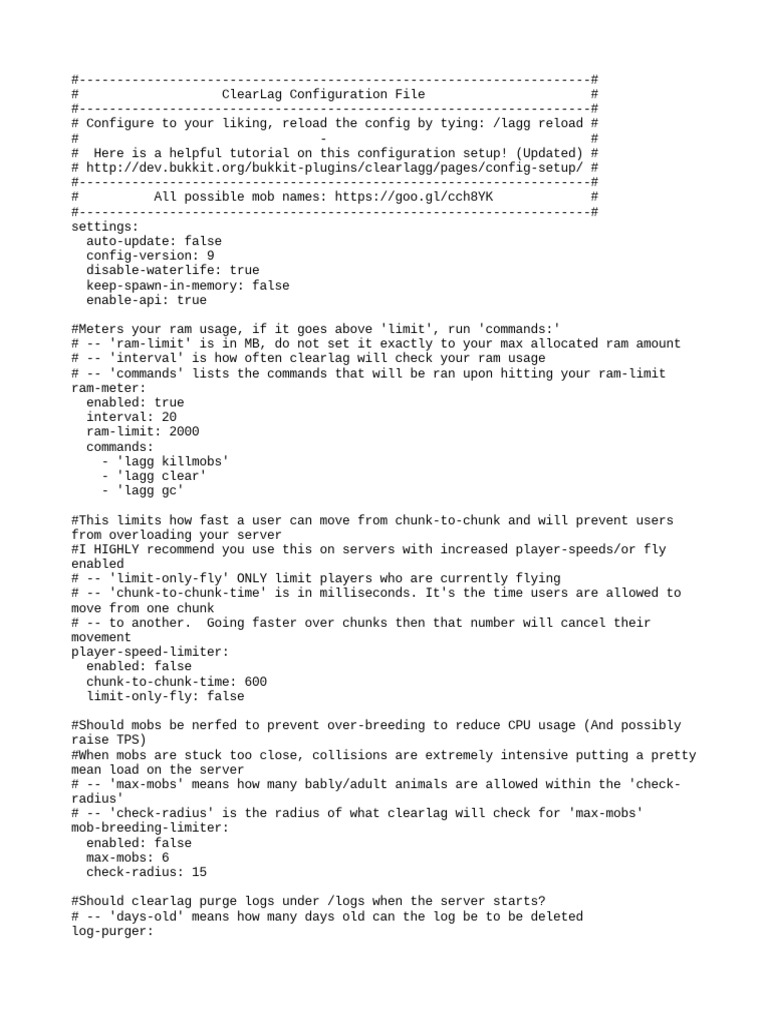 ClearLag Configuration File: Optimizing Server Performance Through Entity Removal, Mob Limits ...