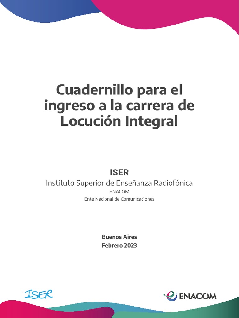 Cuadernillo Ingreso Locucion 2023 - ISER - v20 | PDF | Comprensión lectora | Información