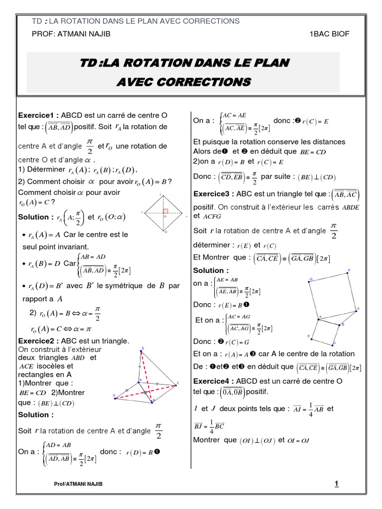 Exercices de rotation corrigés 1BAC | PDF | Triangle | Polytope