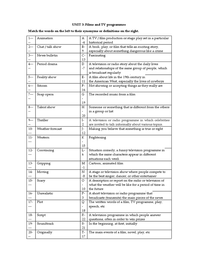 Unit 3 Films and TV Programmes | PDF | Entertainment
