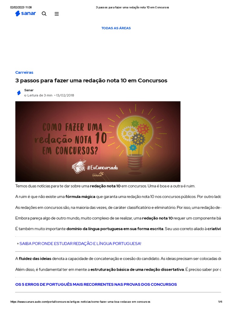 Redação Nota 10: 3 Passos Essenciais | PDF | Carreira e Crescimento