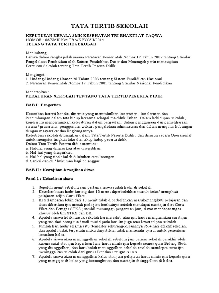 Tata Tertib Sekolah | PDF