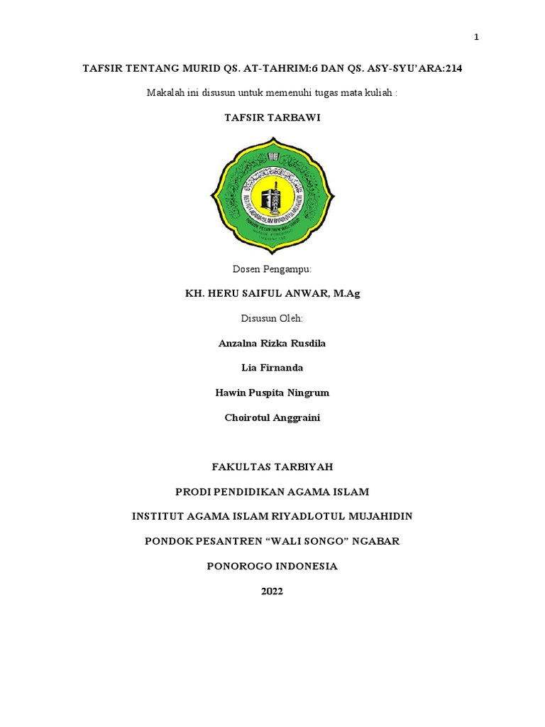 Tafsir Tarbawi Pendidikan Murid | PDF