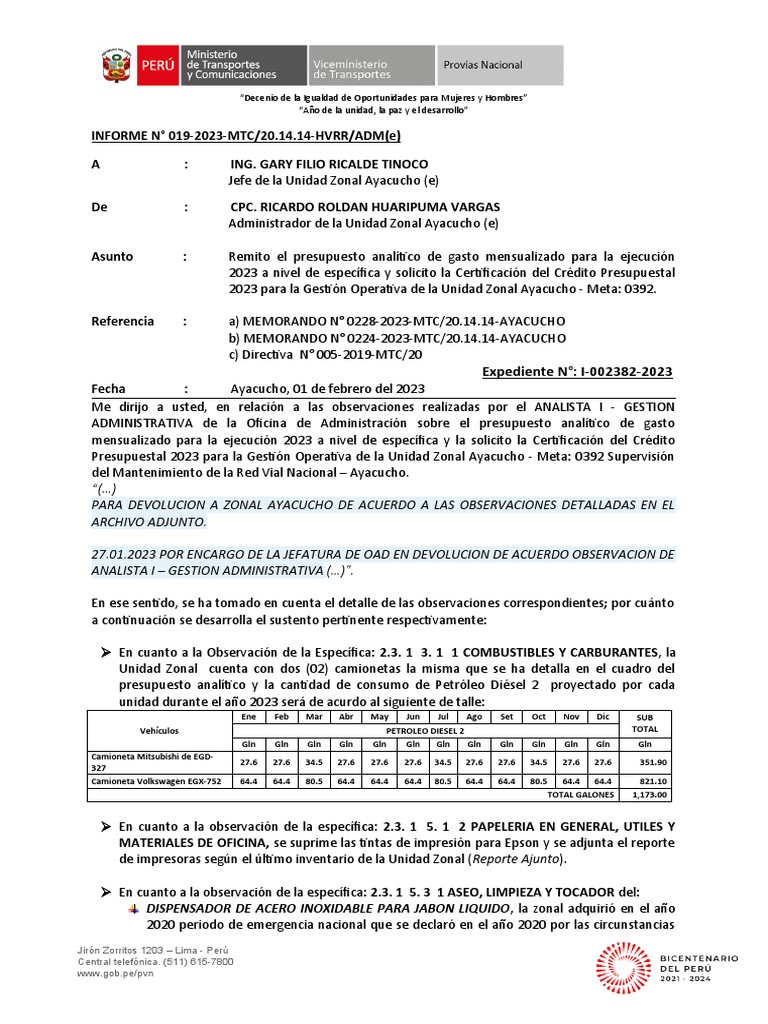 Informe #019-2023 Sustento Pto Analitico y Solc. CCP 2023 Meta 0392 ...