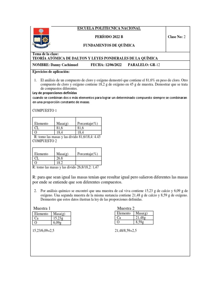 UNIDAD 1_Teoría Atómica de Dalton y Leyes Ponderales_Ejercicios ... UNIDAD 1_Teoría Atómica de Dalton y Leyes Ponderales_Ejercicios ...