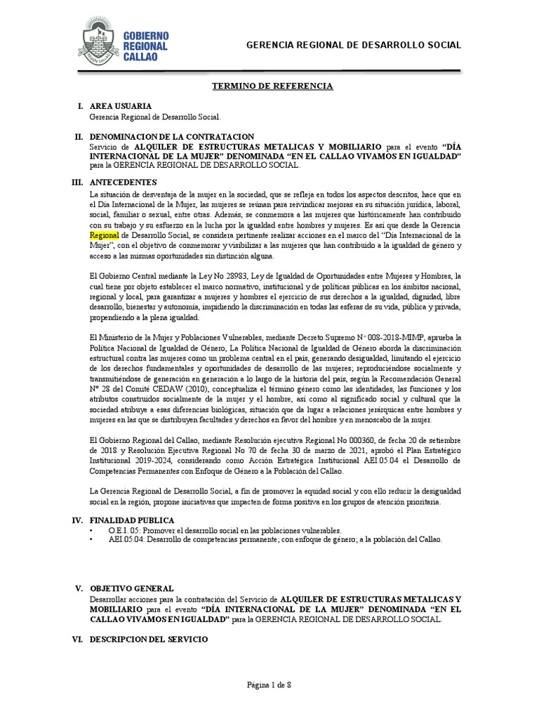 TDR - Servicio de Alquiler de Estructuras Metalicas y Mobiliario | PDF ...