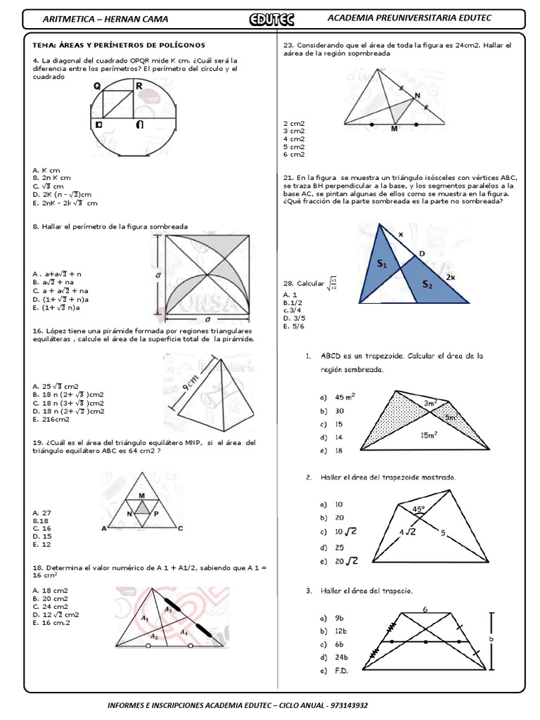 Arimetica Regiones Sombreadas | PDF | Triángulo | Geometría del plano euclidiano