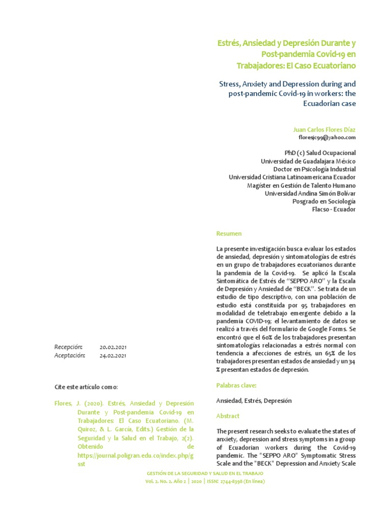 Estrés Ansiedad Y Depresión Durante Y Post Pandemia Covid 19 Pdf