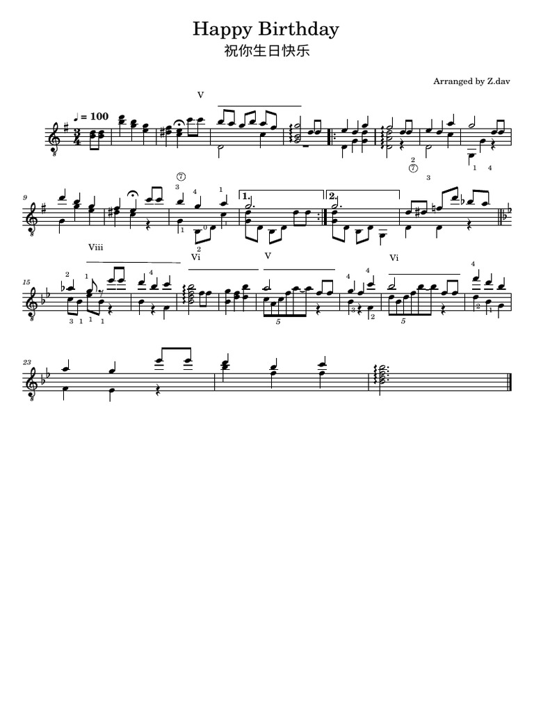 Happy Birthday Sheet Music Arrangement | PDF