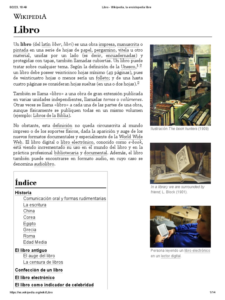 Libro - Wikipedia, La Enciclopedia Libre | PDF | Libros | Escritura