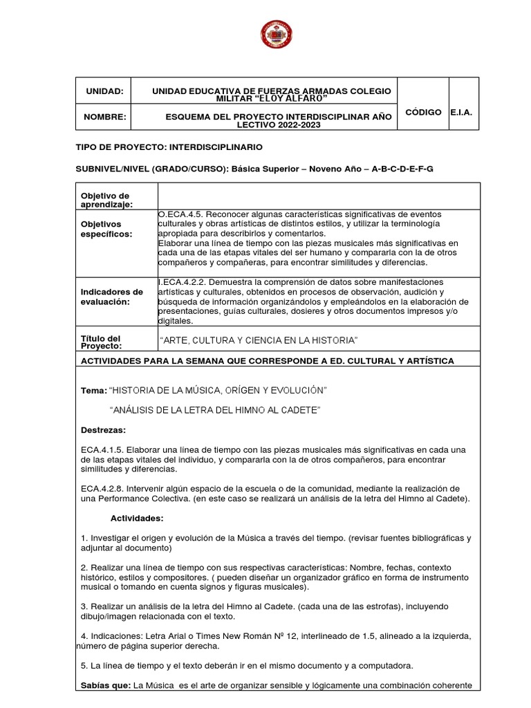 Proyecto Interdisciplinario Eca | PDF