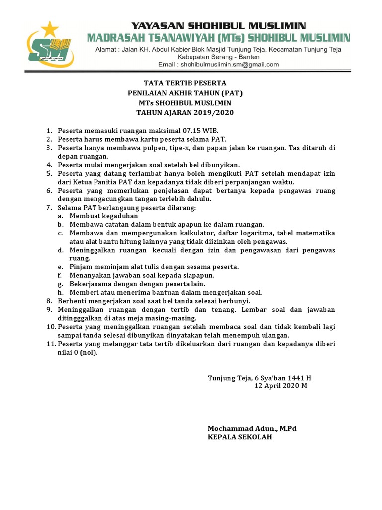 Tata Tertib Peserta (MTS) | PDF