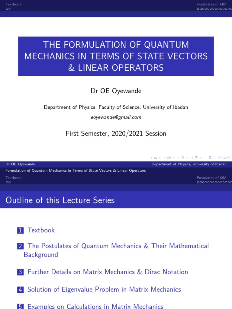 Quantum Mechanics: State Vectors & Operators | PDF | Eigenvalues And Eigenvectors | Matrix ...