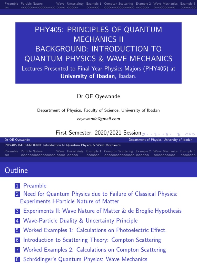 PHY405 Introduction Quantum Physics Wave Mechanics | PDF | Quantum Mechanics | Electromagnetic ...