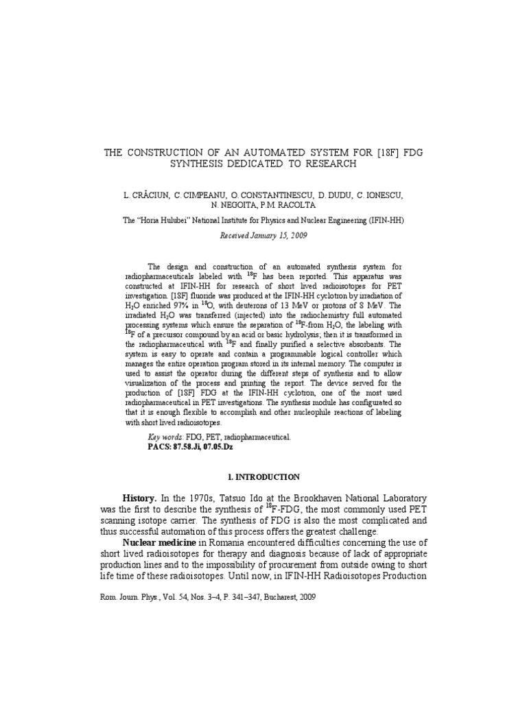 Automating FDG Production | PDF | Vacuum Tube | Positron Emission ...