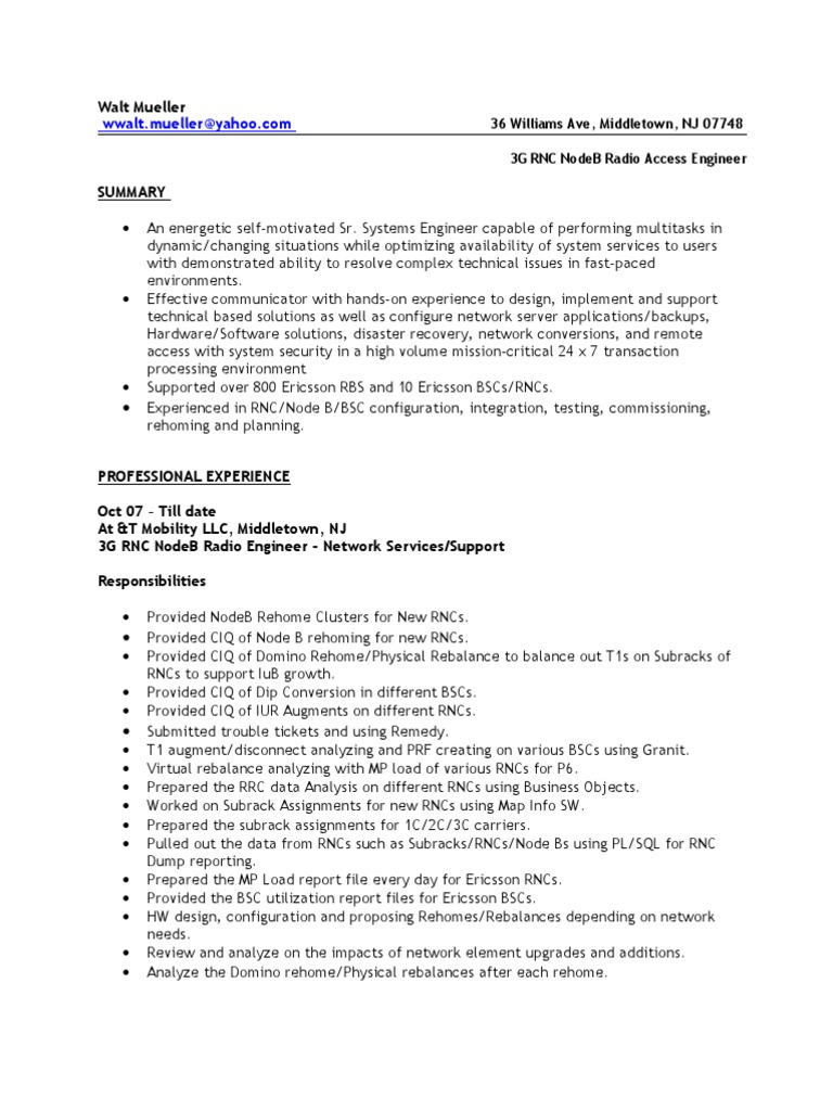 3G RNC Node B Radio Access Engineer | PDF | Ericsson | Computer Network