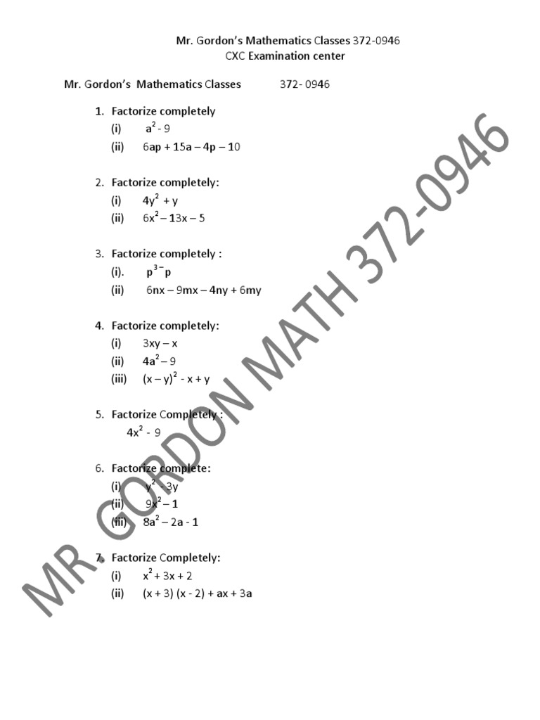 CSEC Factorisation22 | PDF | Mathematics | Equations