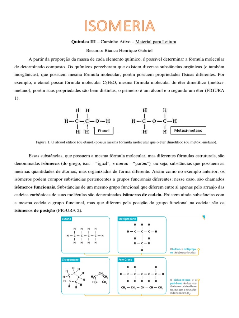 Material para Leitura - Isomeria - Química III - Cursinho Ativo | PDF ...