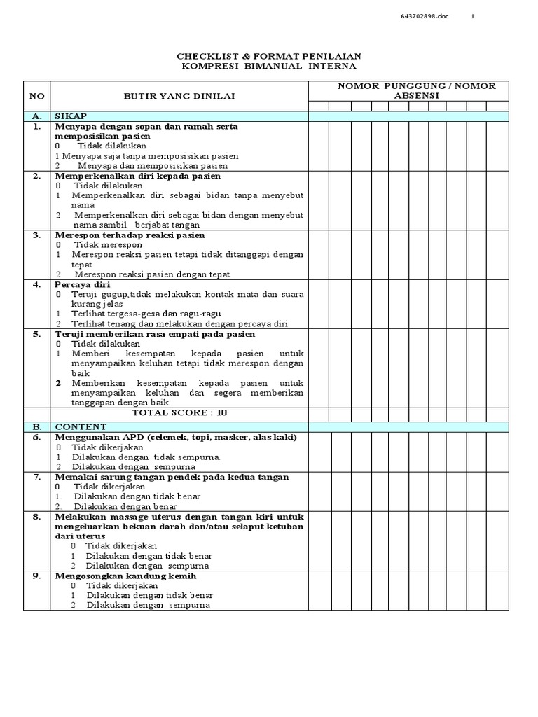 Checklist Penilaian Kompresi Bimanual | PDF