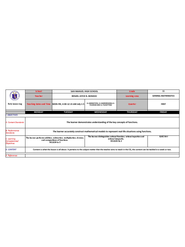 DLL GM July w1 | PDF | Learning | Function (Mathematics)