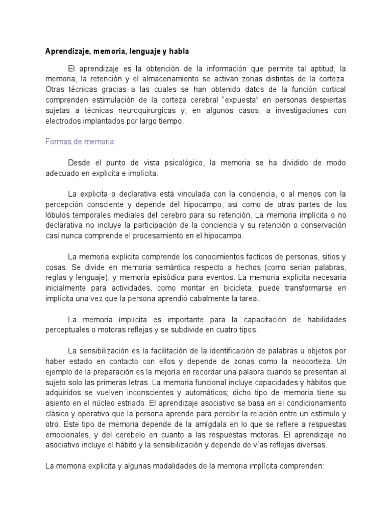 Aprendizaje y Memoria: Funciones y Tipos | PDF | Memoria | Receptor Nmda