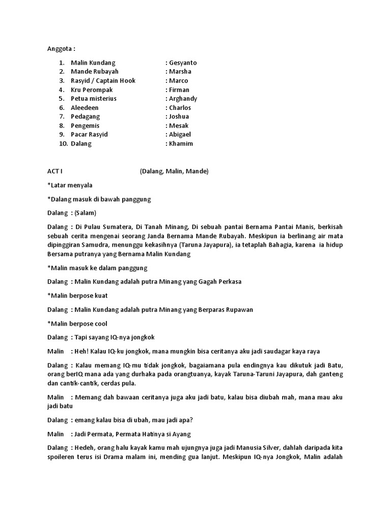 Dialog Drama Malin Kundang | PDF