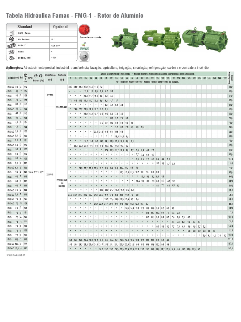 Tabela Hidraulica Famac FMG 1 | PDF
