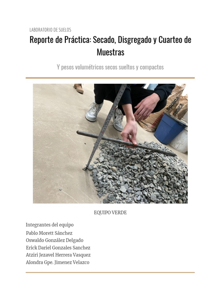 Reporte de Práctica Secado, Disgregado y Cuarteo de Muestras | PDF | Laboratorios | Kilogramo