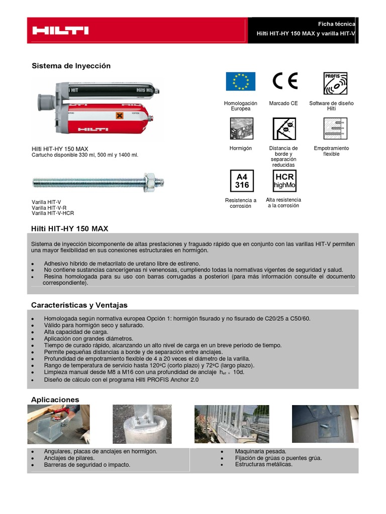 Hit Hy 150 Max para Hit V | PDF | Hormigón | Sector secundario de la ...