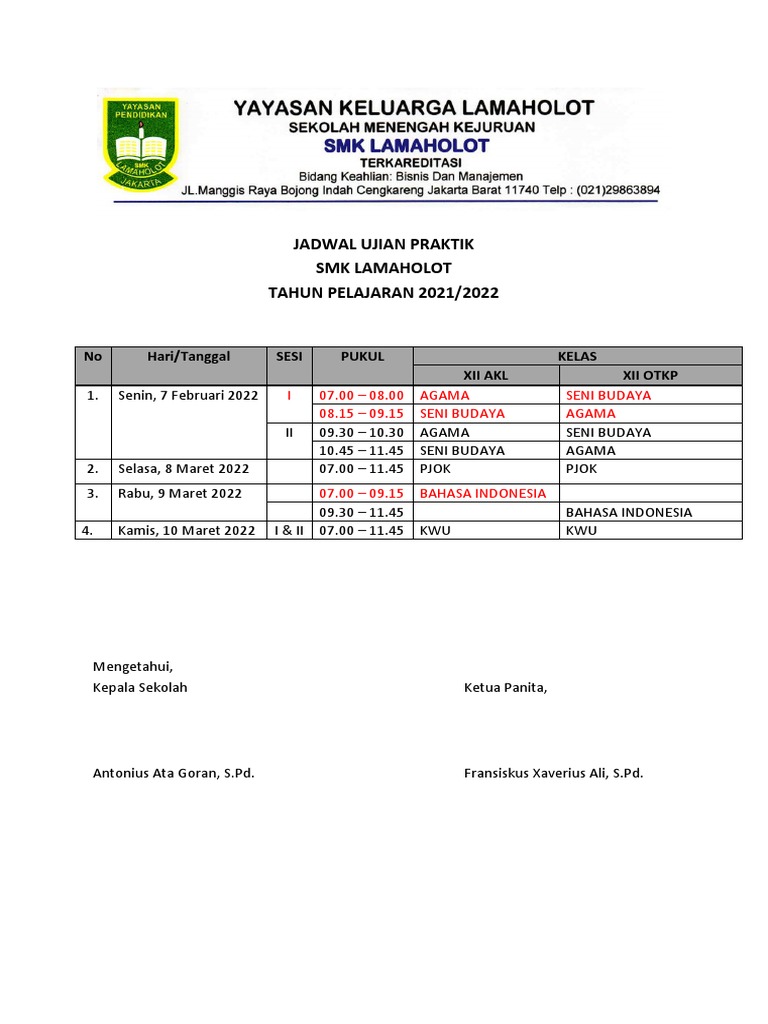 Jadwal Ujian Praktik | PDF