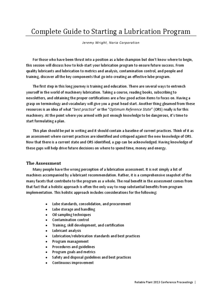 Complete Guide To Starting A Lubrication Program | PDF | Reliability Engineering | Lubricant