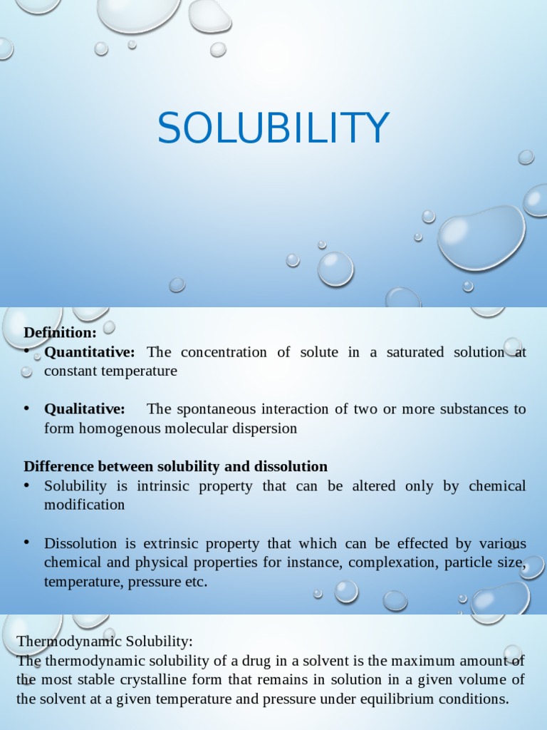 SOLUBILITY | PDF | Solubility | Surfactant