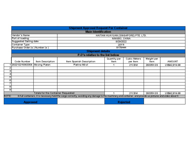 Container Shipment Approval Request | PDF