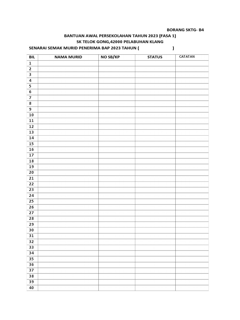 Borang Sktg-B4 Bantuan Awal Persekolahan Tahun 2023 (Fasa 1) SK Telok Gong, 42000 Pelabuhan ...