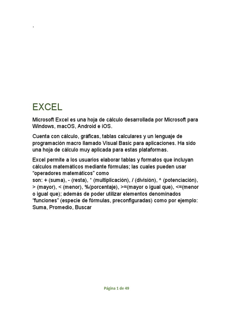 Manual de Excel | PDF | Microsoft Excel | Hoja de cálculo