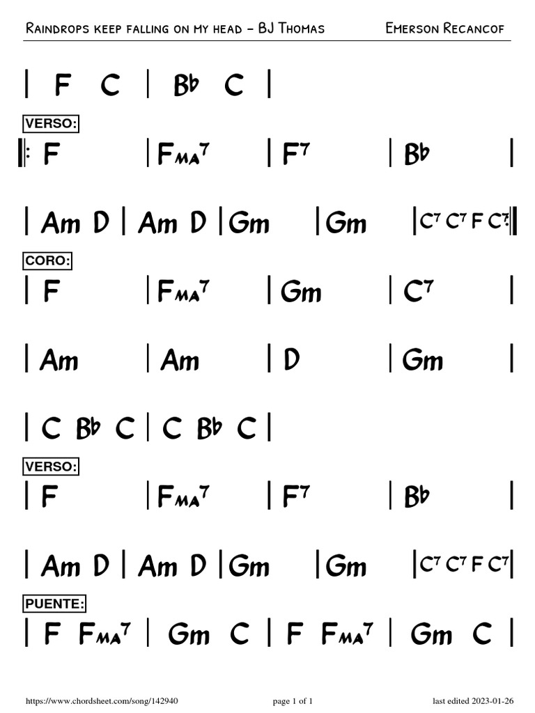 Raindrops Keep Falling On My Head - BJ Thomas | PDF