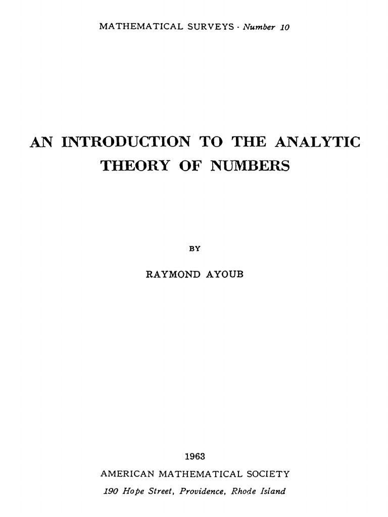 Raymond George Ayoub - An Introduction To The Analytic Theory of Numbers (1963) | PDF