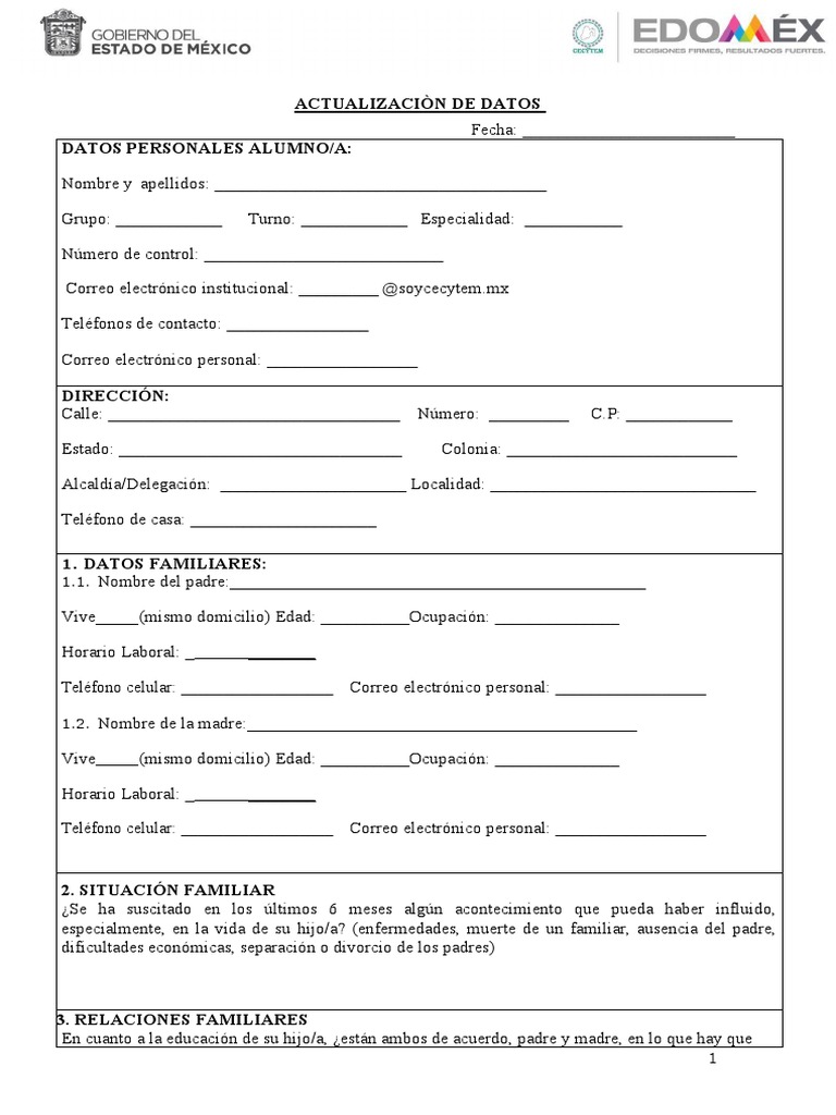 Formato de Actualizacion de Datos | PDF