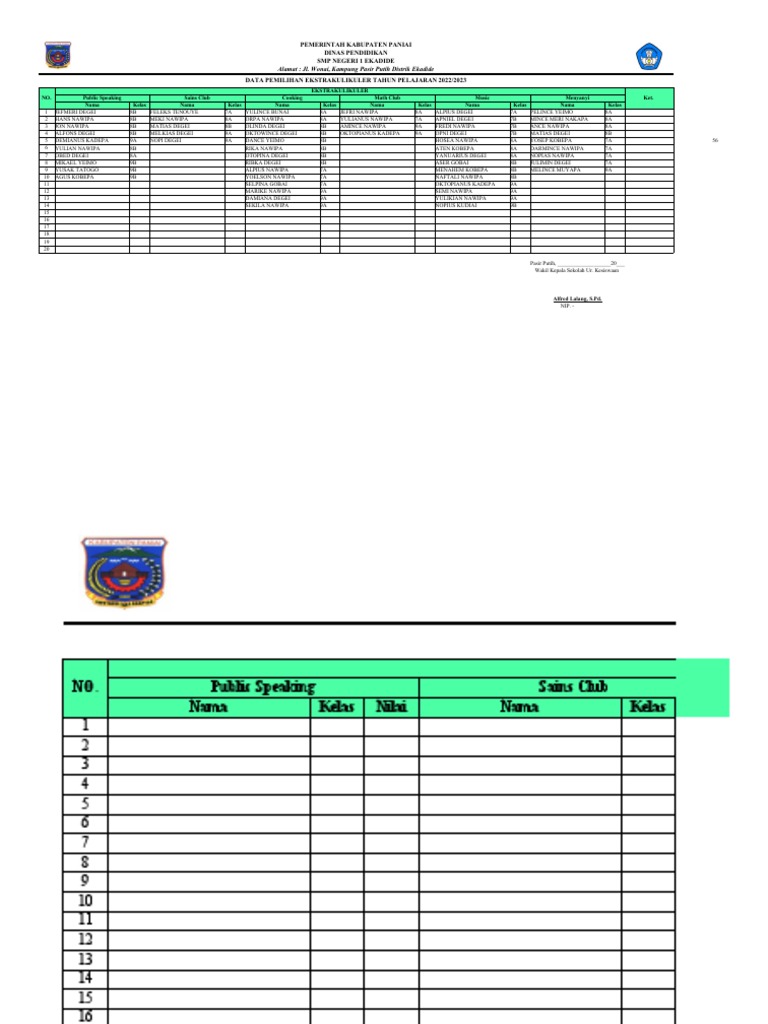 Format Ekskur - Absensi Dan Data Base Ekskur | PDF