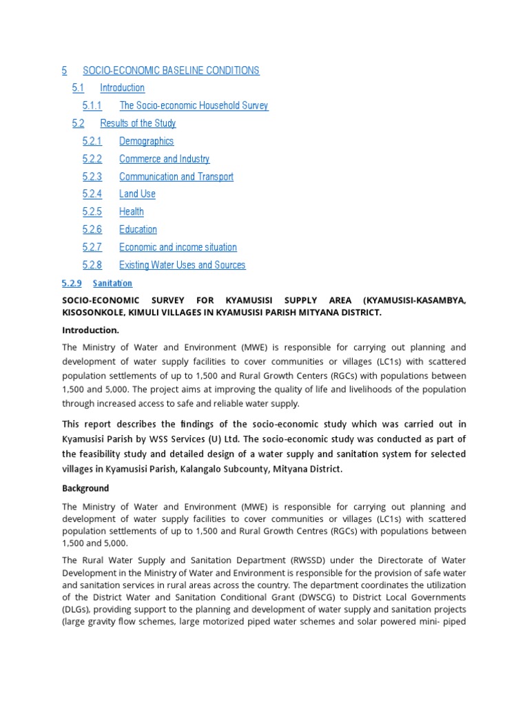 Kyamusisi Socio-Economic Report 122 | PDF | Wash | Water Supply