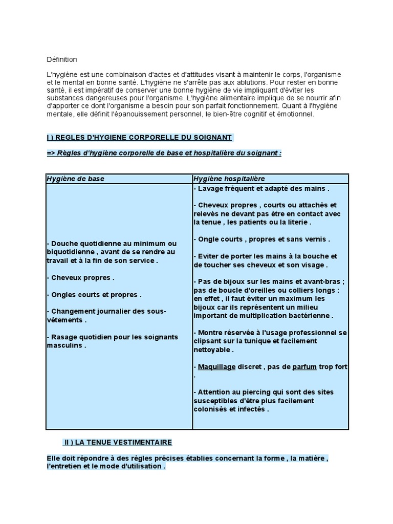 Hygiène corporelle et vestimentaire essentielle | PDF | Nourritures ...