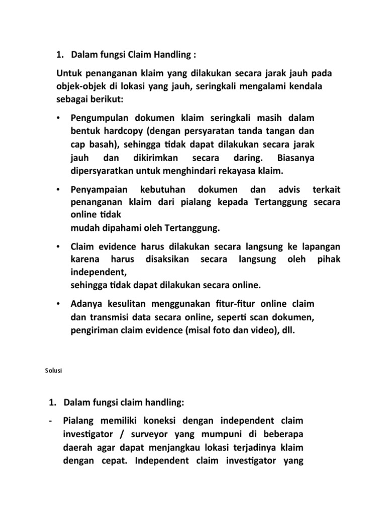 Dalam Fungsi Claim Handling | PDF