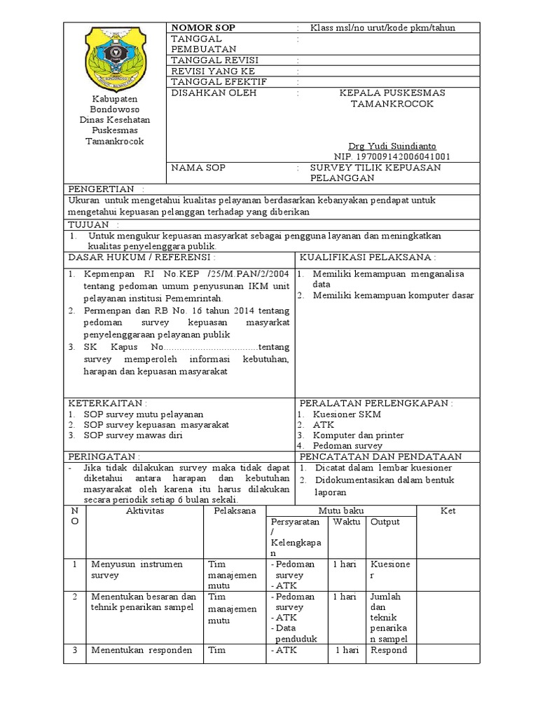 Sop Survey Kepuasan Pelanggan | PDF